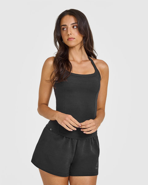 Black Halter Neck Vest Top - Soft Black | Oner Active EU