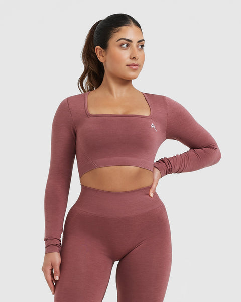 Effortless Square Neck Crop Long Sleeve Top - Berry | Oner Active EU